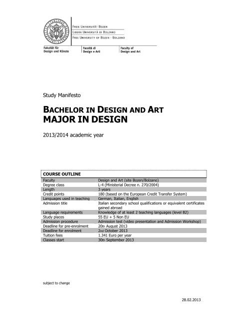 Text â Studienmanifest - Free University of Bozen Â· Bolzano