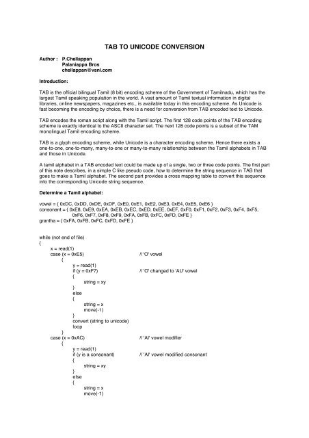 TAB TO UNICODE CONVERSION
