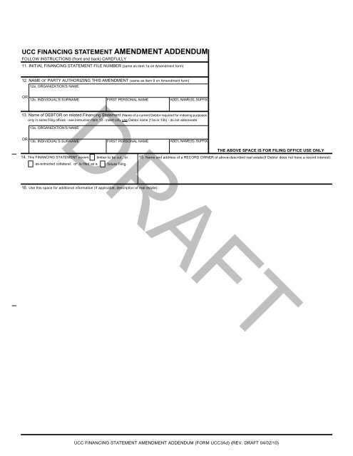 ucc financing statement amendment addendum - Uniform Law ...