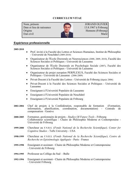 CURRICULUM VITAE Nom, prénom Date et lieu de naissance ... CURRICULUM VITAE Nom, prénom Date et lieu de naissance ...