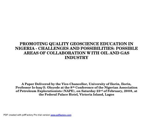 Promoting Quality Geoscience Education In Nigeria University Of Ilorin promoting-quality-geoscience-education-in-nigeria-university-of-ilorin
