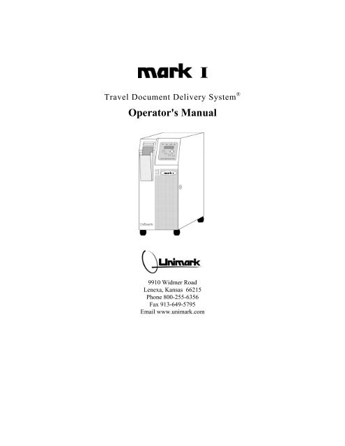 Operator's Manual - Unimark Products