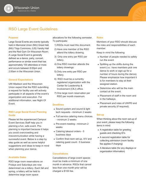 RSO Large Event Guidelines - Wisconsin Union