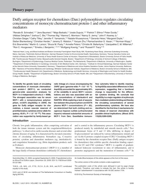 Duffy antigen receptor for chemokines (Darc) - Blood - American ...