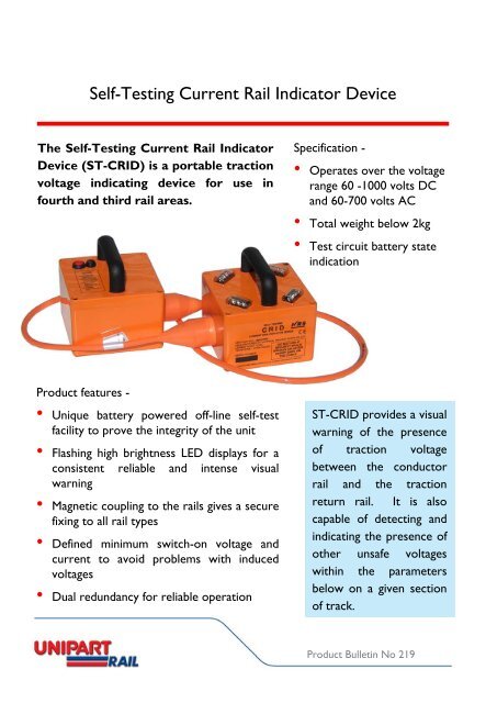 Self-Testing Current Rail Indicator Device - Unipart Rail
