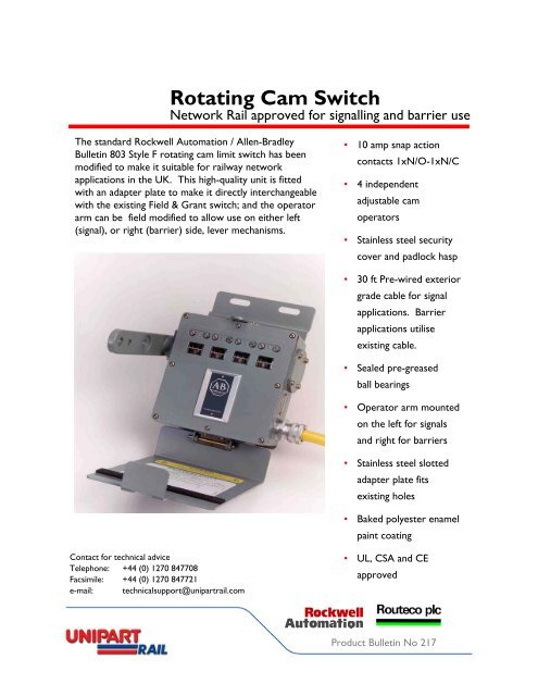 Rotating Cam Switch - Unipart Rail