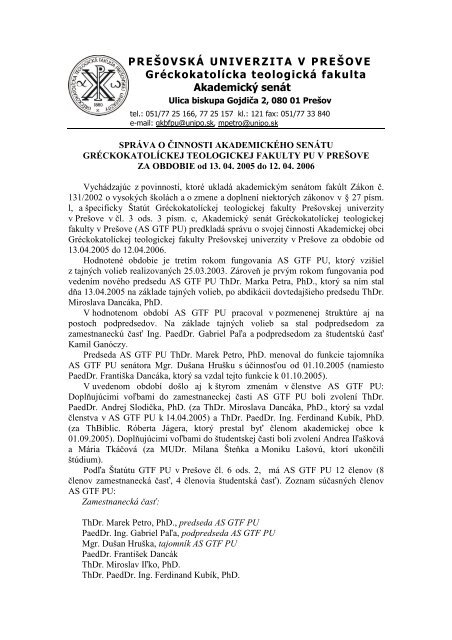 Sprava o cinnosti AS GTF 2005-2006 - PreÅ¡ovskÃ¡ univerzita v PreÅ¡ove