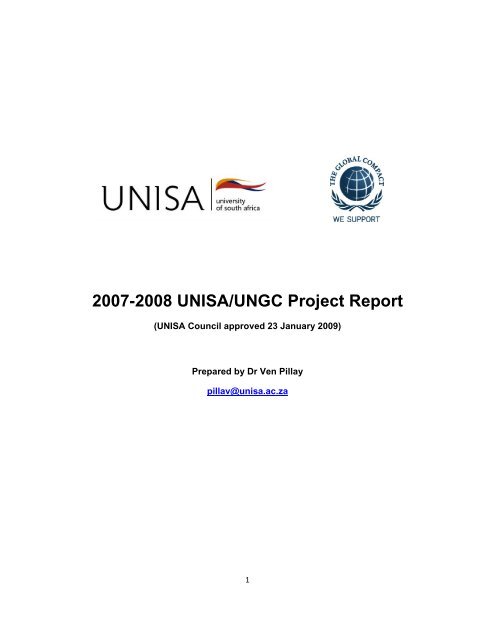 2007-2008 UNISA/UNGC Project Report - University of South Africa