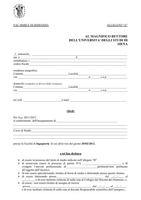 al magnifico rettore dell'universita' - Università degli Studi di Siena