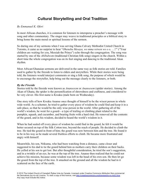 Cultural Storytelling and Oral Tradition - The United Church of Canada