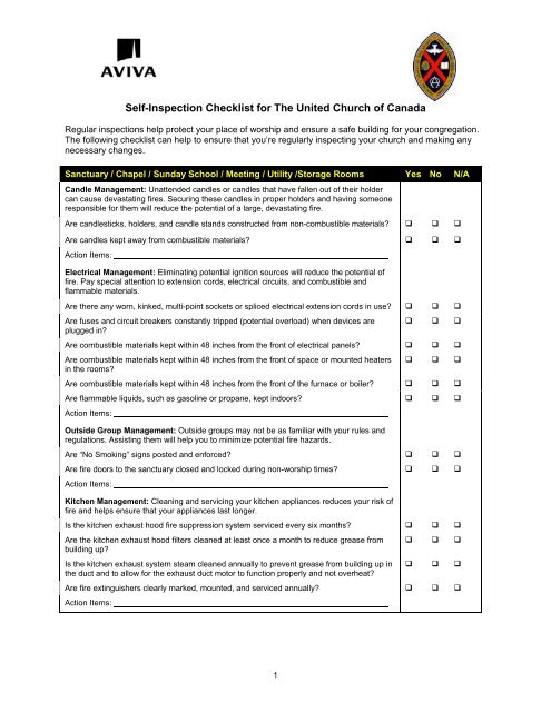 Self-Inspection Premises Checklist - The United Church of Canada