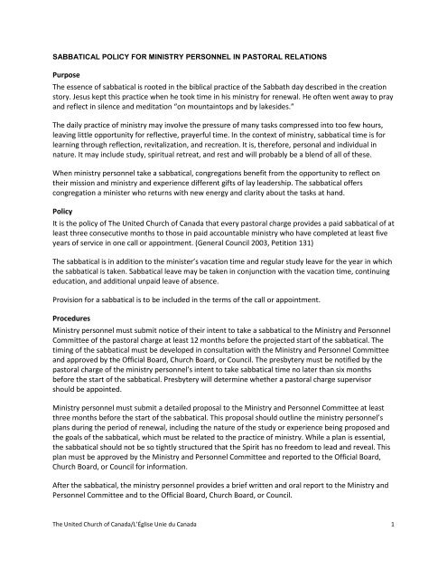 Sabbatical Policy - The United Church of Canada