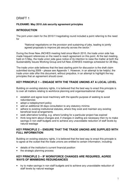 Job security agreement principles - Unite the Union