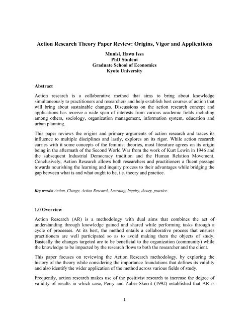 Action Research Theory Paper Review: Origins, Vigor and ...