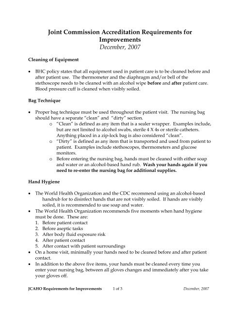 Joint Commission Accreditation Requirements for Improvements ...