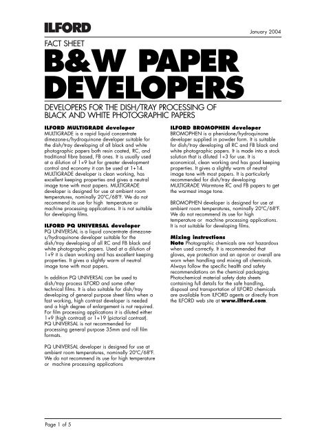 b&w paper developers - the ILFORD PHOTO Website