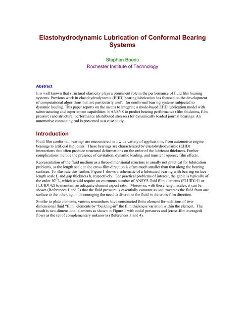 Elastohydrodynamic Lubrication of Conformal Bearing Systems