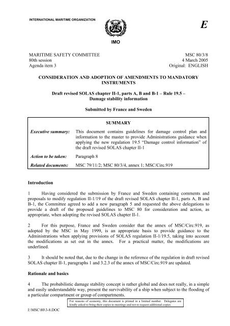 IMO MARITIME SAFETY COMMITTEE 80th session Agenda item 3 ...