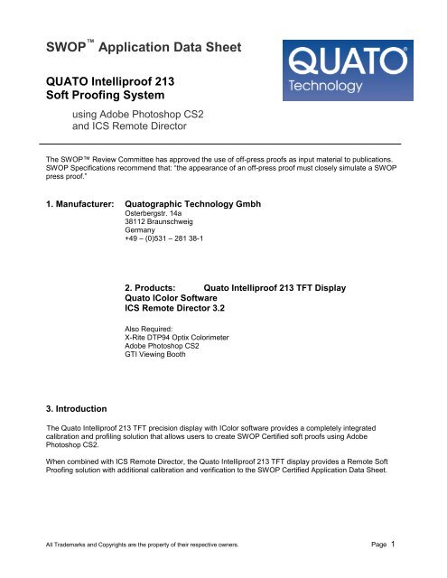SWOP Application Data Sheet