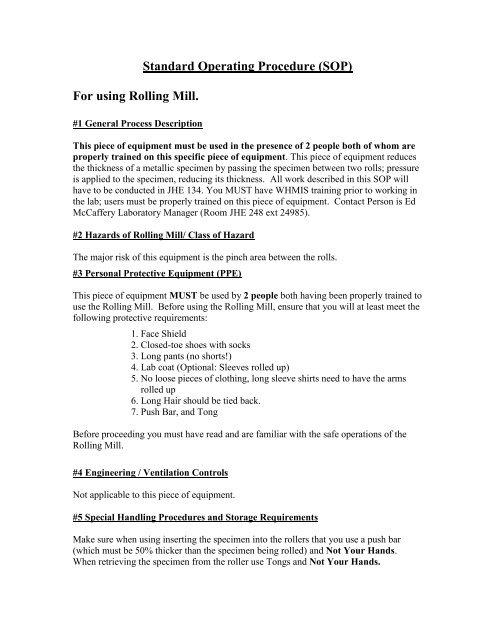 Standard Operating Procedure (SOP) - McMaster Department of ...