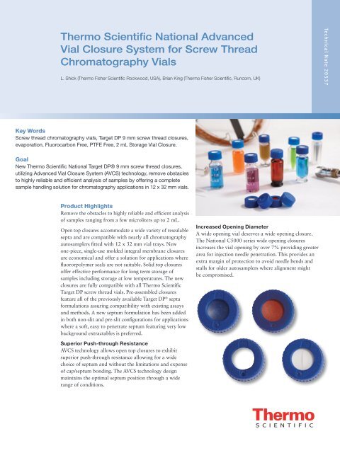 Vial Closure System for Screw Thread Chromatography Vials