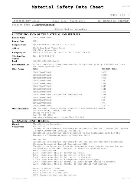 Dichloromethane Msds