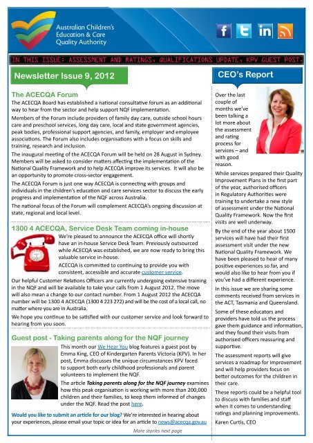 Ceo's Report Newsletter Issue 9, 2012 - ACECQA
