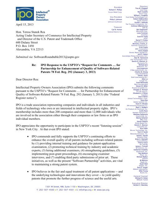 IPO Response to the USPTO's Request for Comments - Intellectual ...