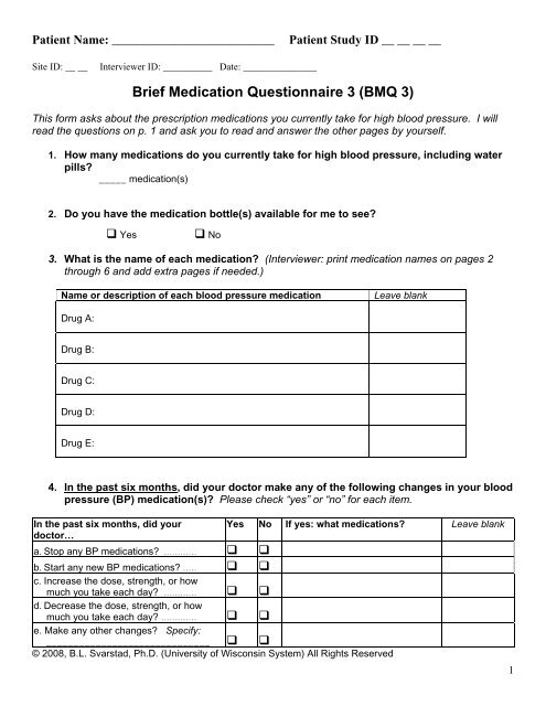 Brief Medication Questionnaire 3 (BMQ 3)