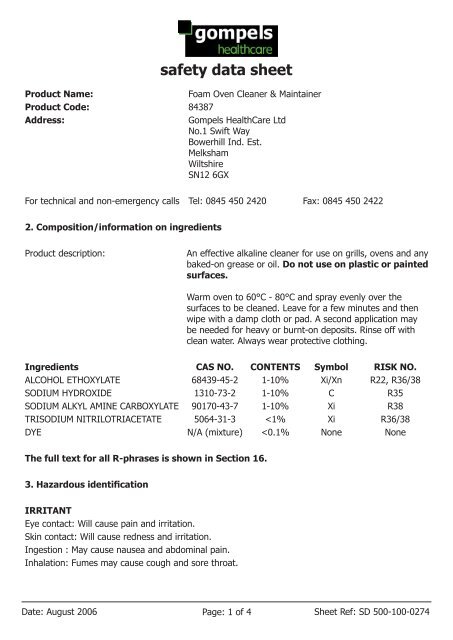 Oven Cleaner Hazard Symbols