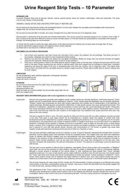 Urine Reagent Strip Tests – 10 Parameter - Gompels.co.uk