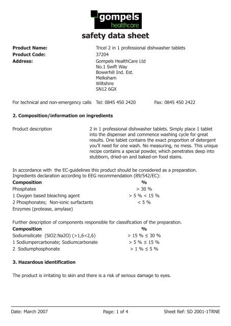 safety data sheet - Gompels.co.uk