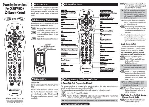 Operating Instructions For CABLEVISION Remote Control