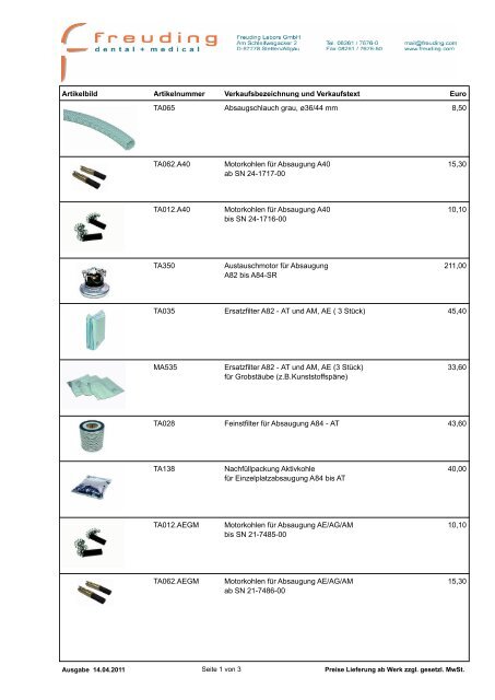 Artikelnummer Verkaufsbezeichnung und Verkaufstext Artikelbild ...