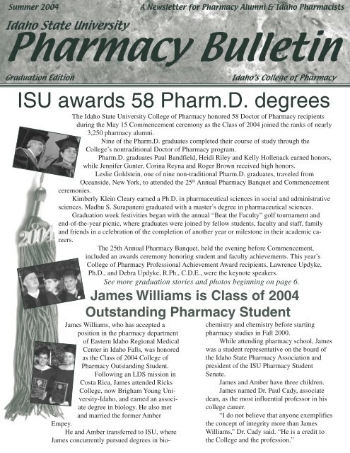 Pharmacy Bulletin - College of Pharmacy - Idaho State University