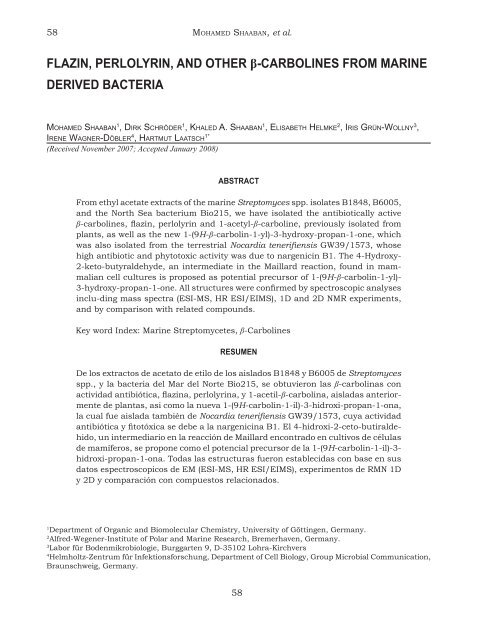 FLAZIN, PERLOLYRIN, AND OTHER β-CARBOLINES FROM ...