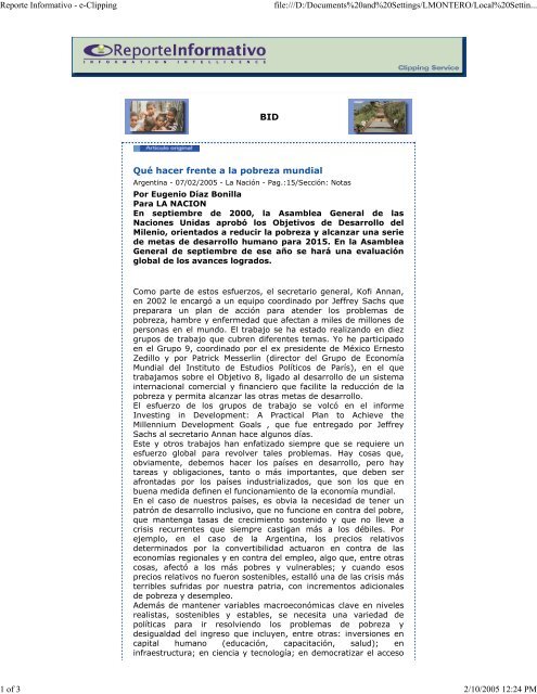 Reporte Informativo - e-Clipping - UN Millennium Project