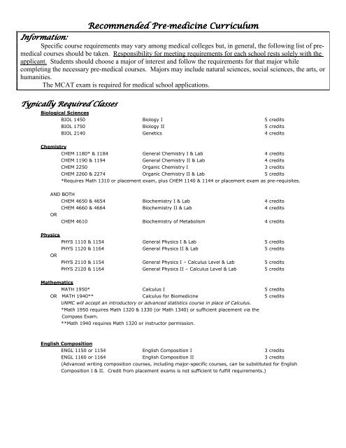 These are a list of classes which are recommended for medical ...