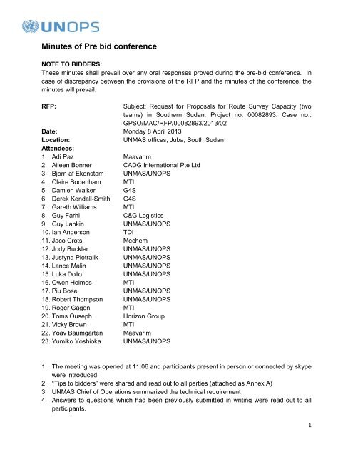 Minutes of Pre bid conference - UNOPS