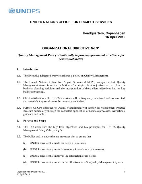 Quality Management Policy - UNOPS