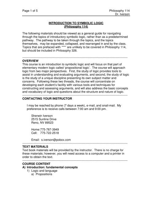 Philosophy 113 Introduction To Symbolic Logic