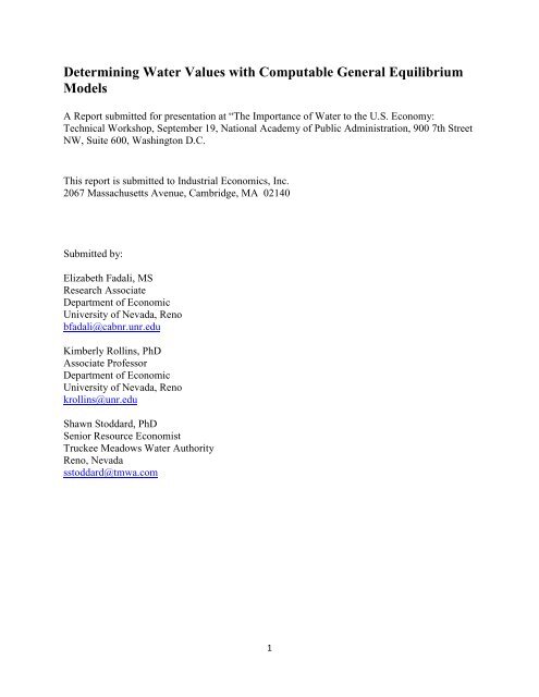 Determining Water Values with Computable General Equilibrium ...