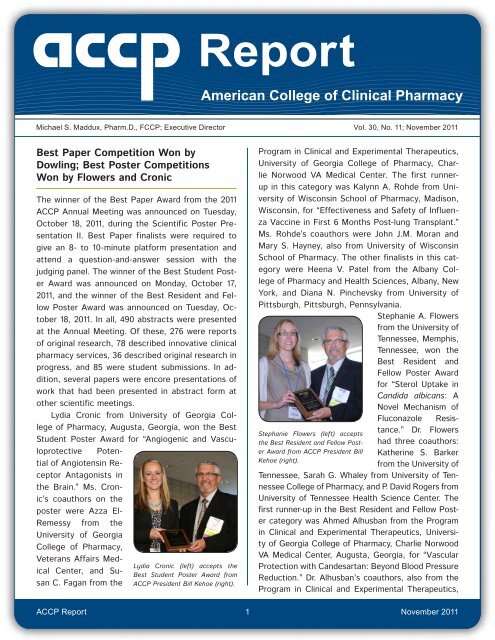 Best Paper Competition Won by Dowling; Best Poster ... - ACCP