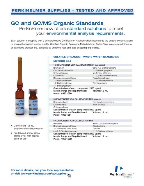 GC and GC/MS Organic Standards - PerkinElmer