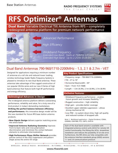 RFS OptimizerÂ® Antennas Dual Band - Radio Frequency Systems