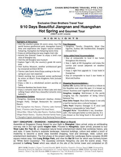 Exclusive Chan Brothers Travel Tour 9/10 Days Beautiful