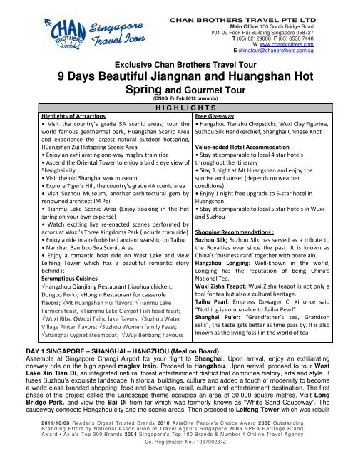 Exclusive Chan Brothers Travel Tour 9 Days Beautiful Jiangnan