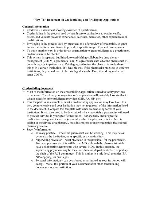 How to document on Credentialing and privileging - American ...