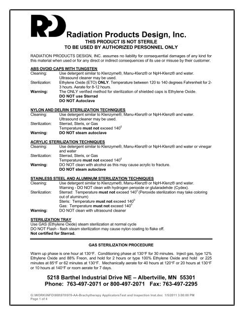 General Sterilization Procedures - Radiation Products Design, Inc.