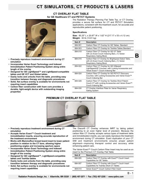b ct simulators, ct products & lasers - Radiation Products Design, Inc.